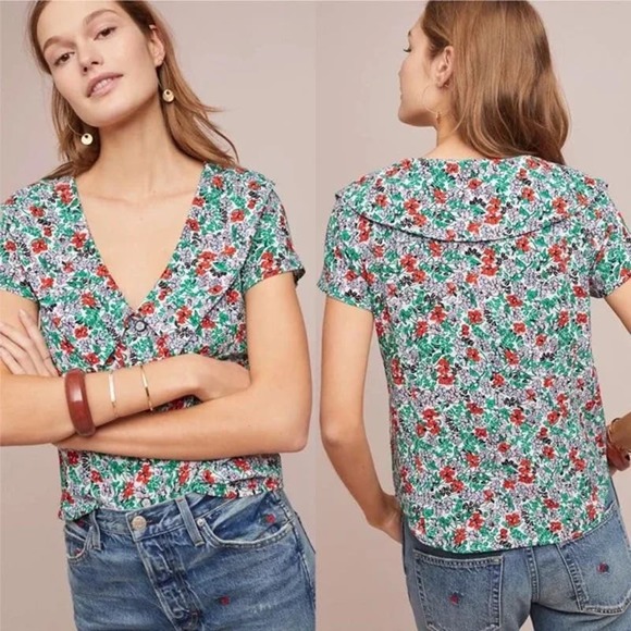 Maeve | Tops | Maeve Austen Floral Short Sleeve Collared Button Front ...